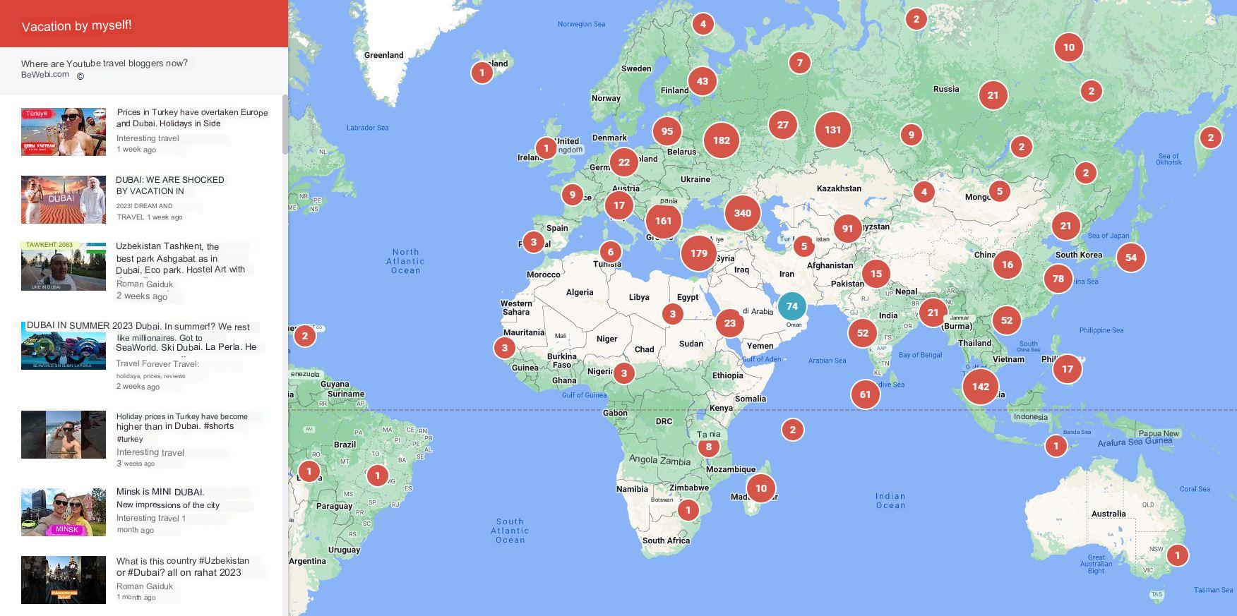 AI powered map of YouTube travel videos (vOtpuskSam.ru) - BeWebi